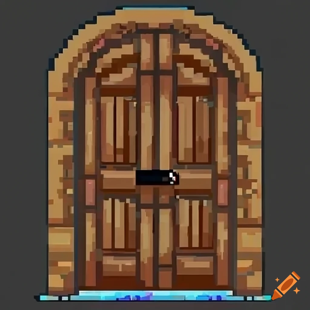 2D pixelated wooden door for a 2D platformer rogue-like game. From the ...