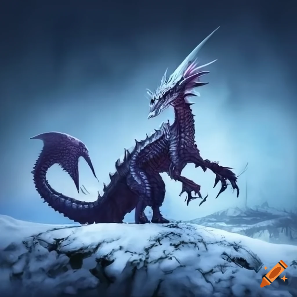 Fantasy, detailed, wyrm dragon on a snow-covered hill