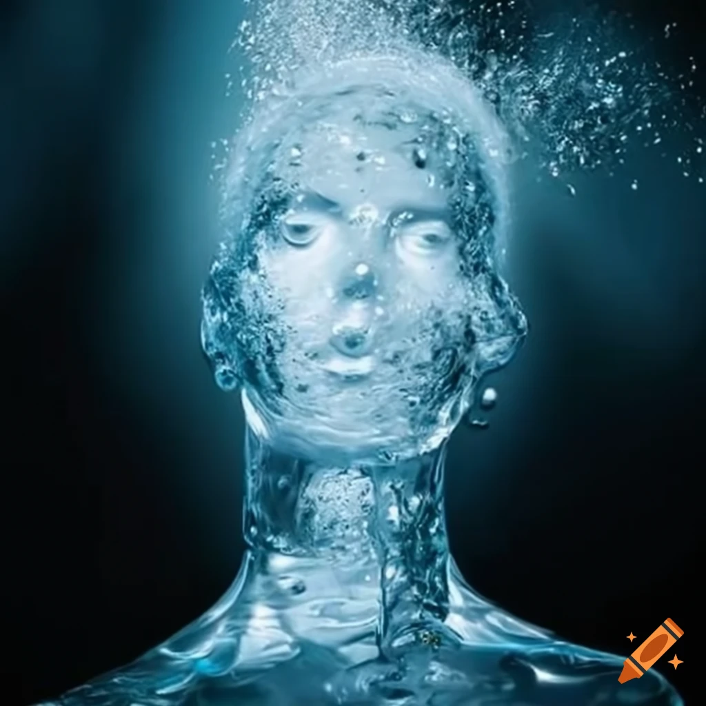 Transparent human figure composed of flowing water on Craiyon