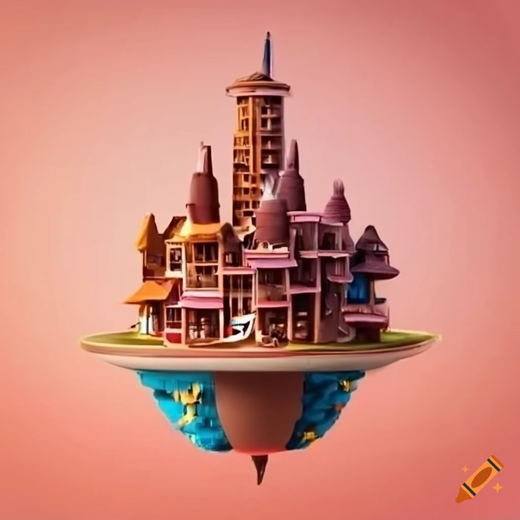 A floating city with buildings made entirely of candy and chocolate