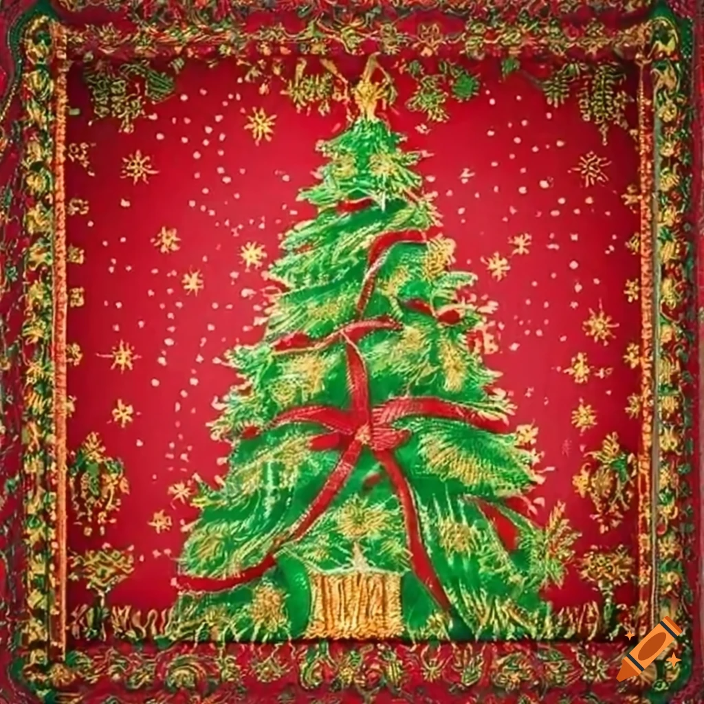 Christmas cloth with traditional red, green and gold colors