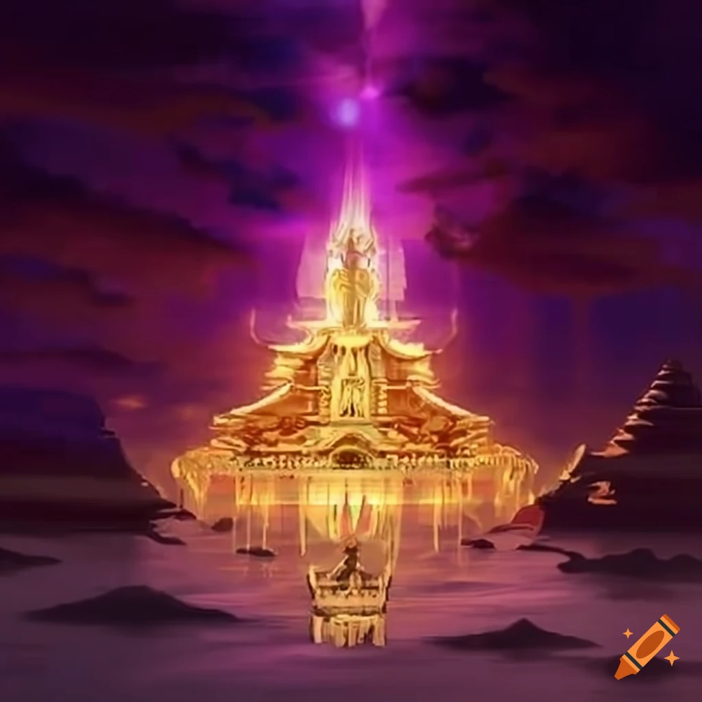 Six sages, goddess hylia, bright temple floating in the sky on Craiyon