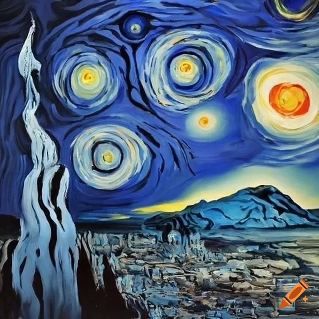 Starry night, painted by salvador dali on Craiyon