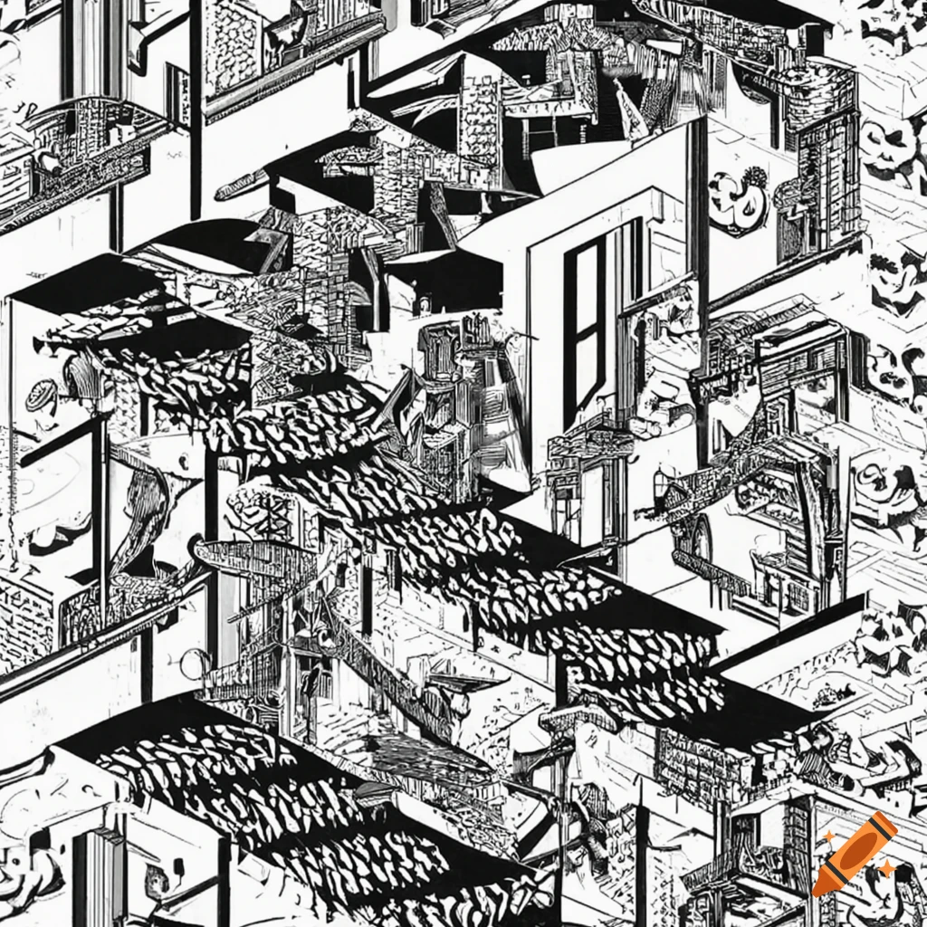 Escher style art with staircases in brass instruments and people ...