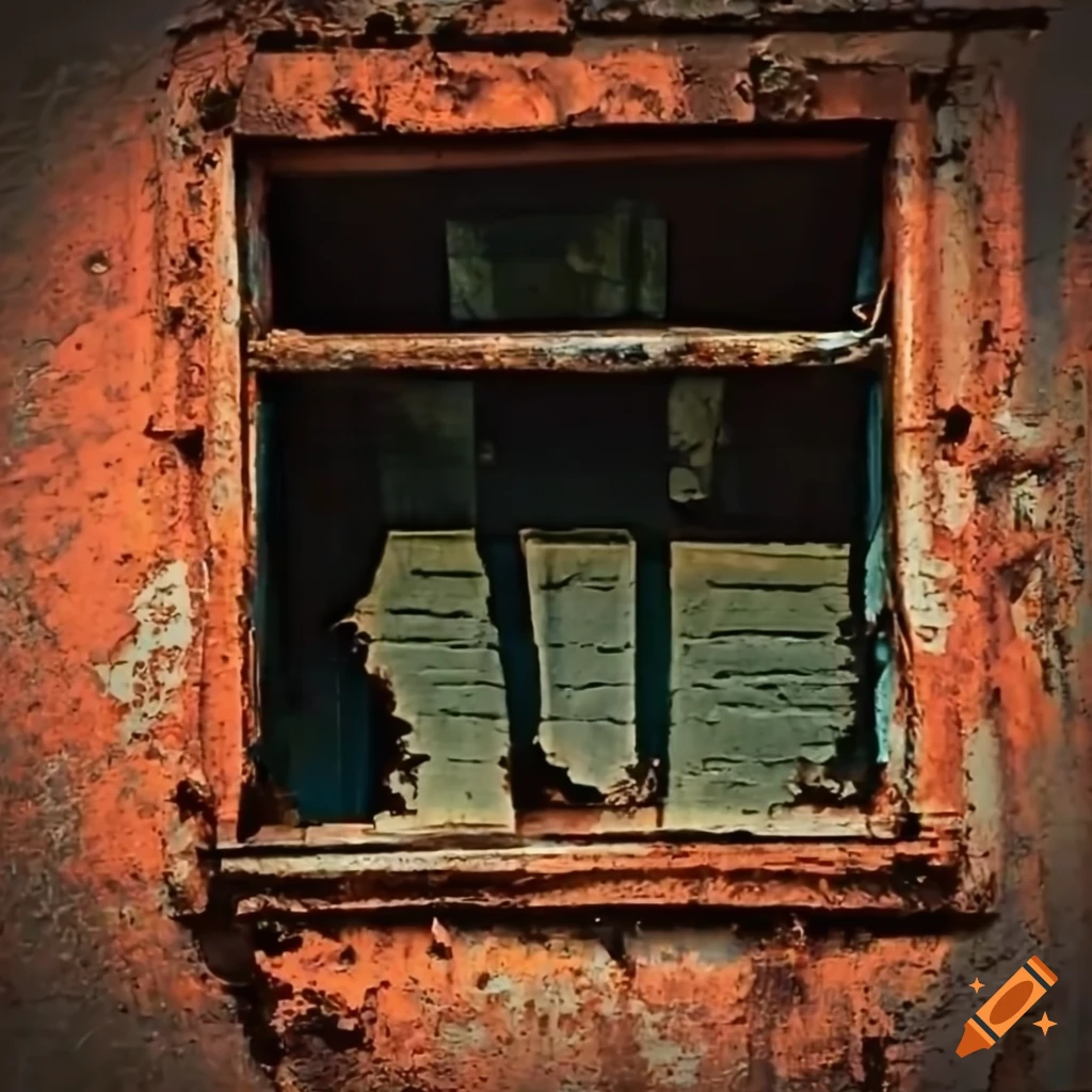 Old dilapidated rusty broken windows on Craiyon