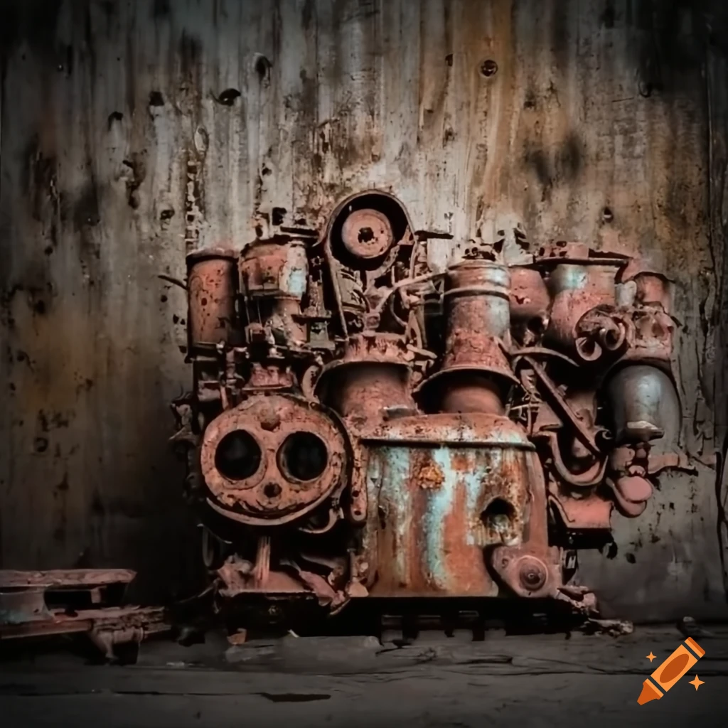 Broken rusted engine