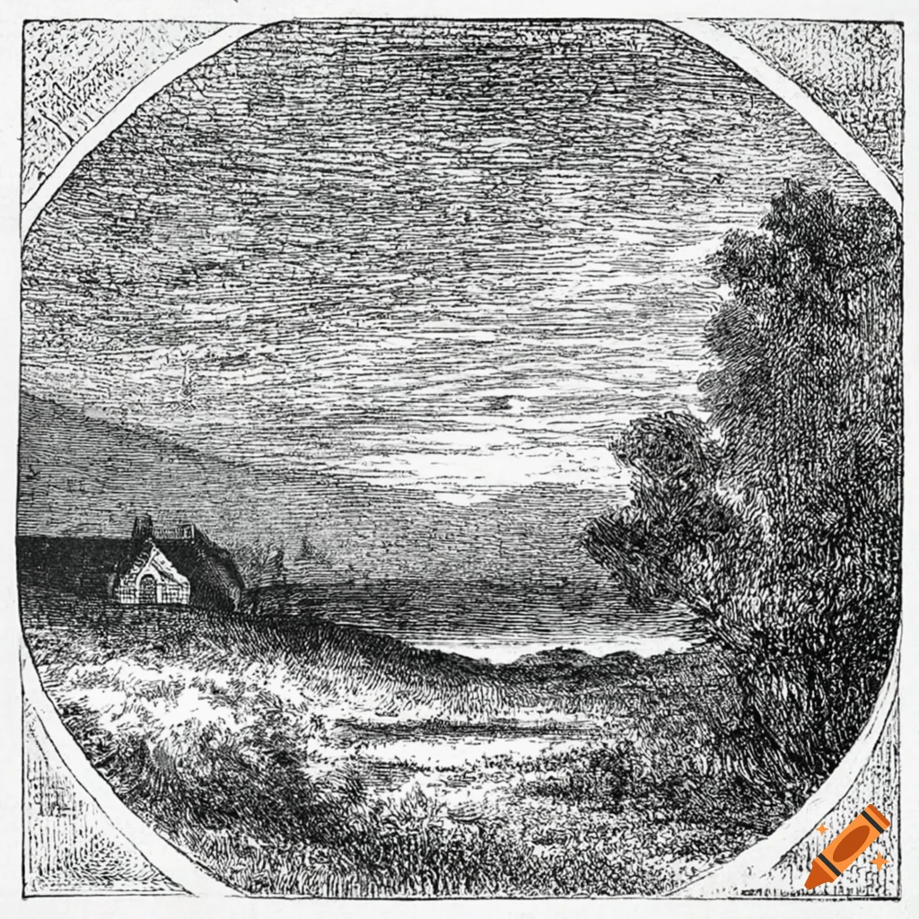 Etching of a rural landscape, 1870