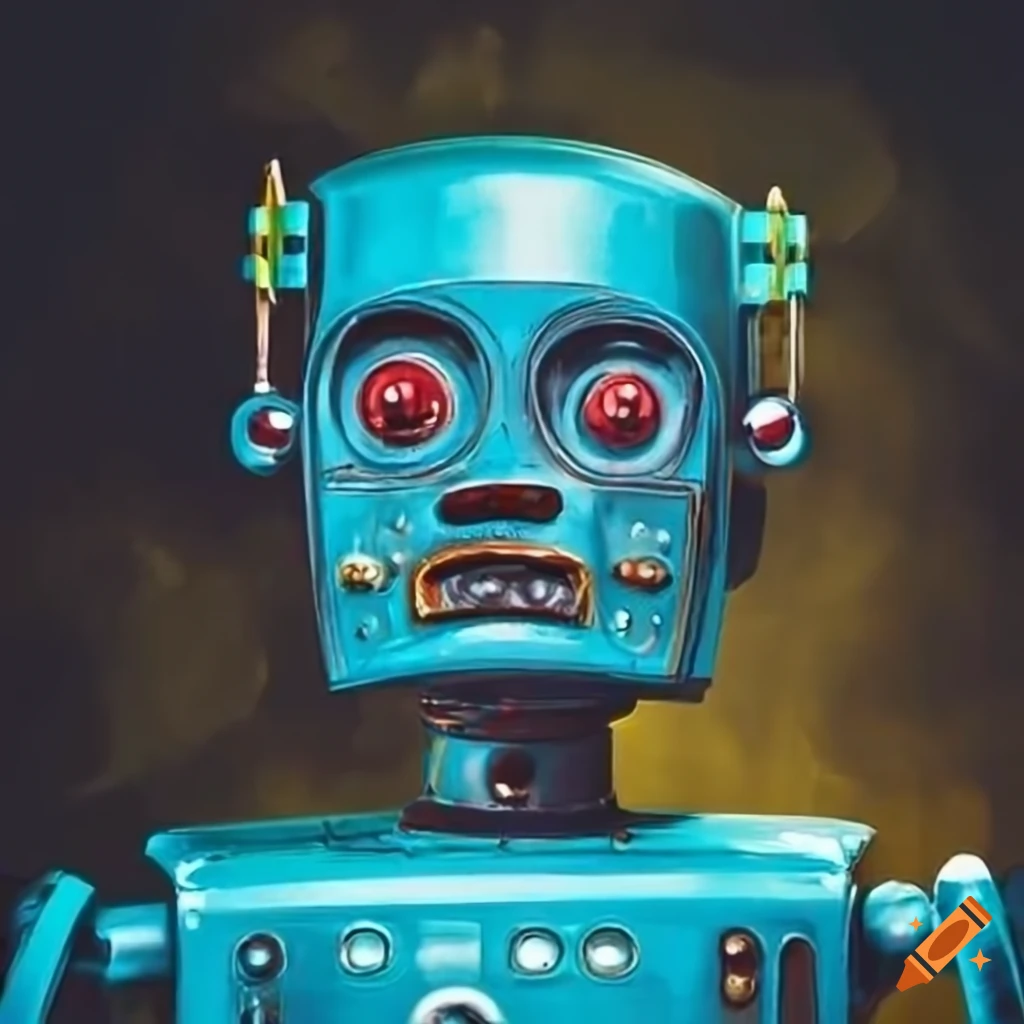 Retro colored photo of the face of a robot on Craiyon