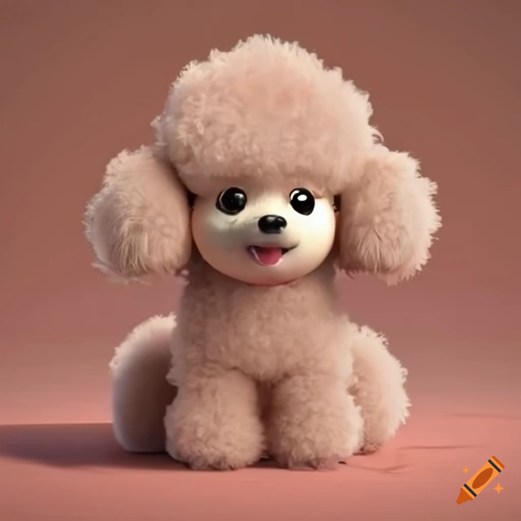 3d cute fluffy furry light brown poodle glitter