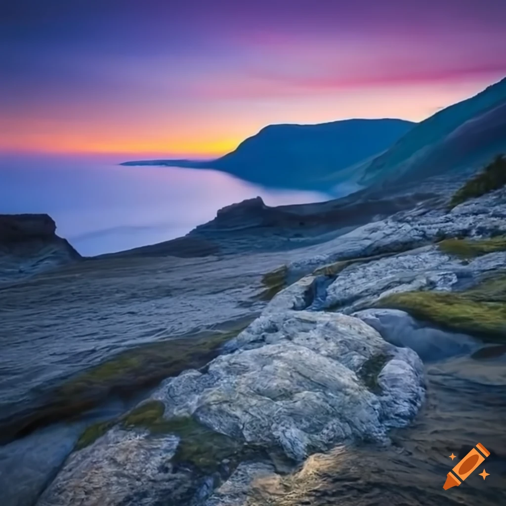 Sea mountains landscape spring evening