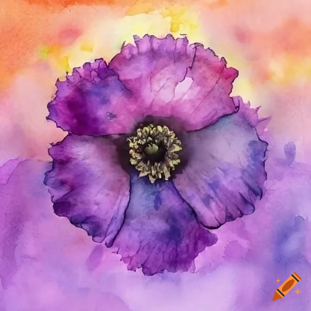 Purple poppy flower sunset background on Craiyon