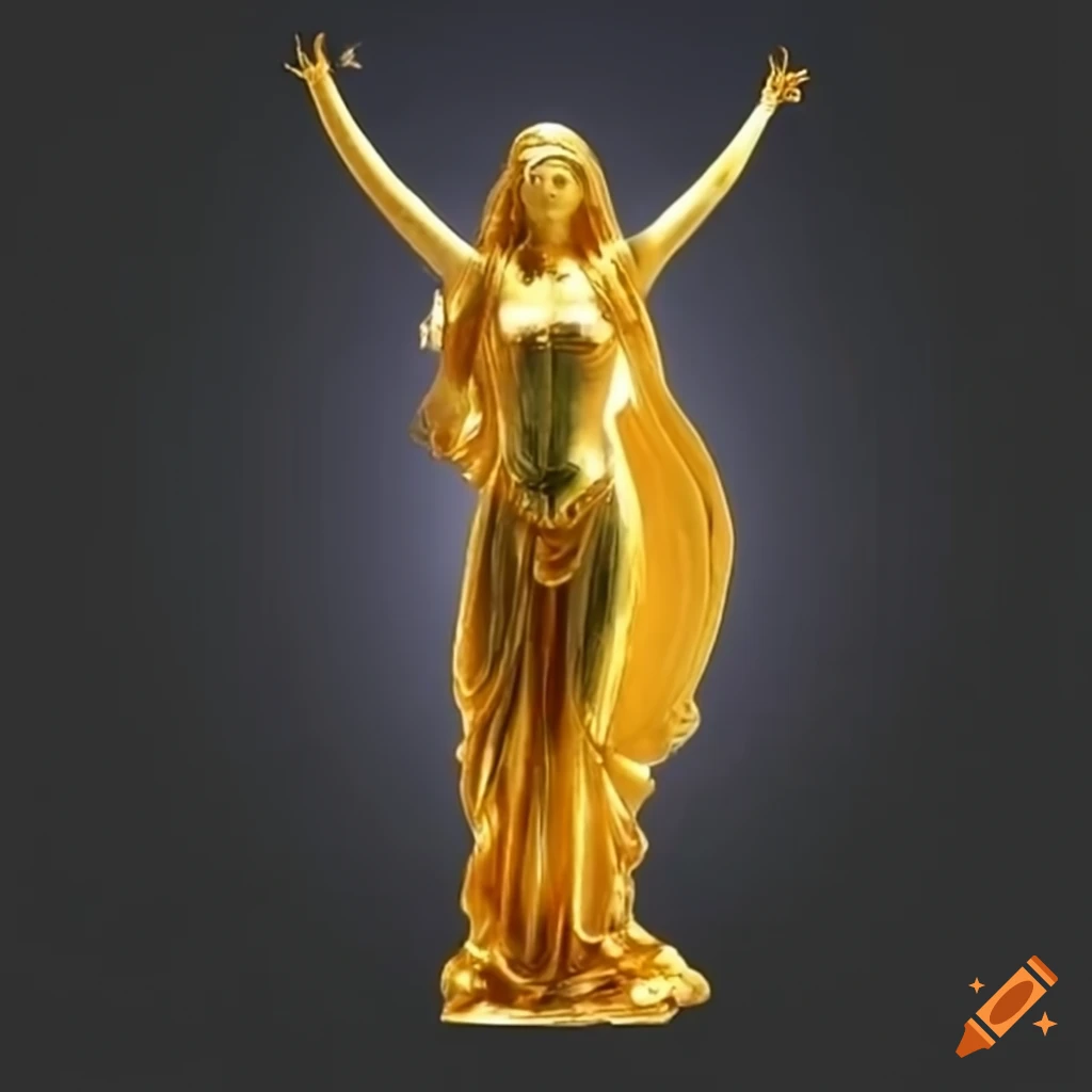 Glowing golden statue of goddess in celestial ascension on Craiyon