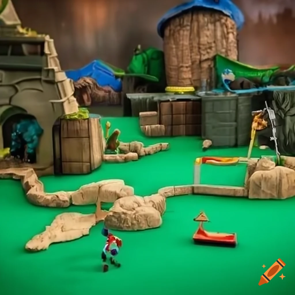 Mini golf course inspired by mutant ninja turtles action figure playset