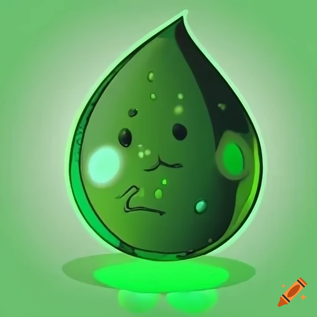Cartoon neon green dew drop walking on Craiyon