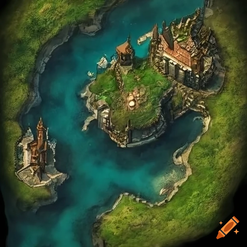 A d&d aerial map of a magical elven city on a coastal steppe with ...