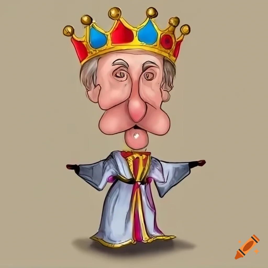 Caricature of a king with long thin nose and tiny little eyes on Craiyon