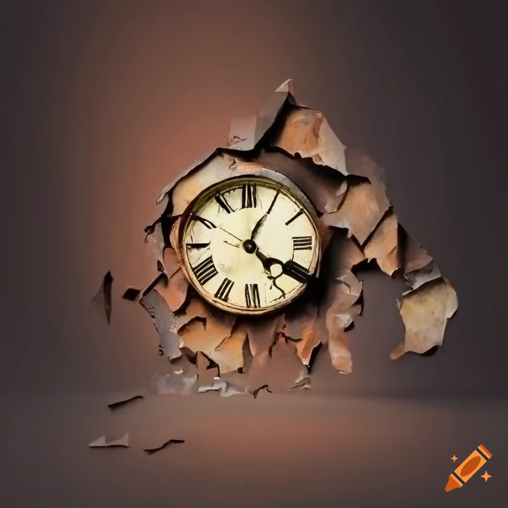 Old dilapidated broken rusty clock on Craiyon