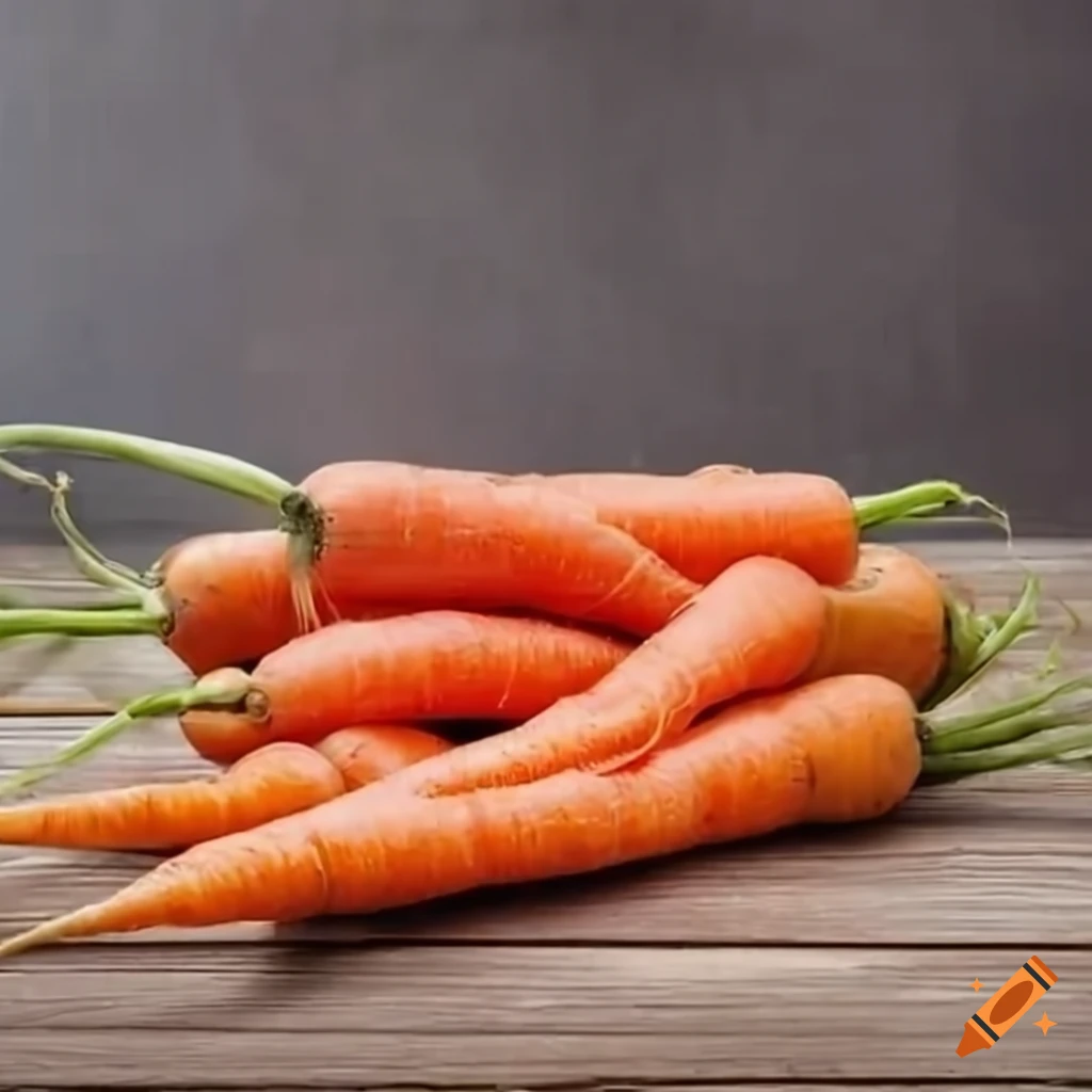 Fresh organic carrots on wooden table