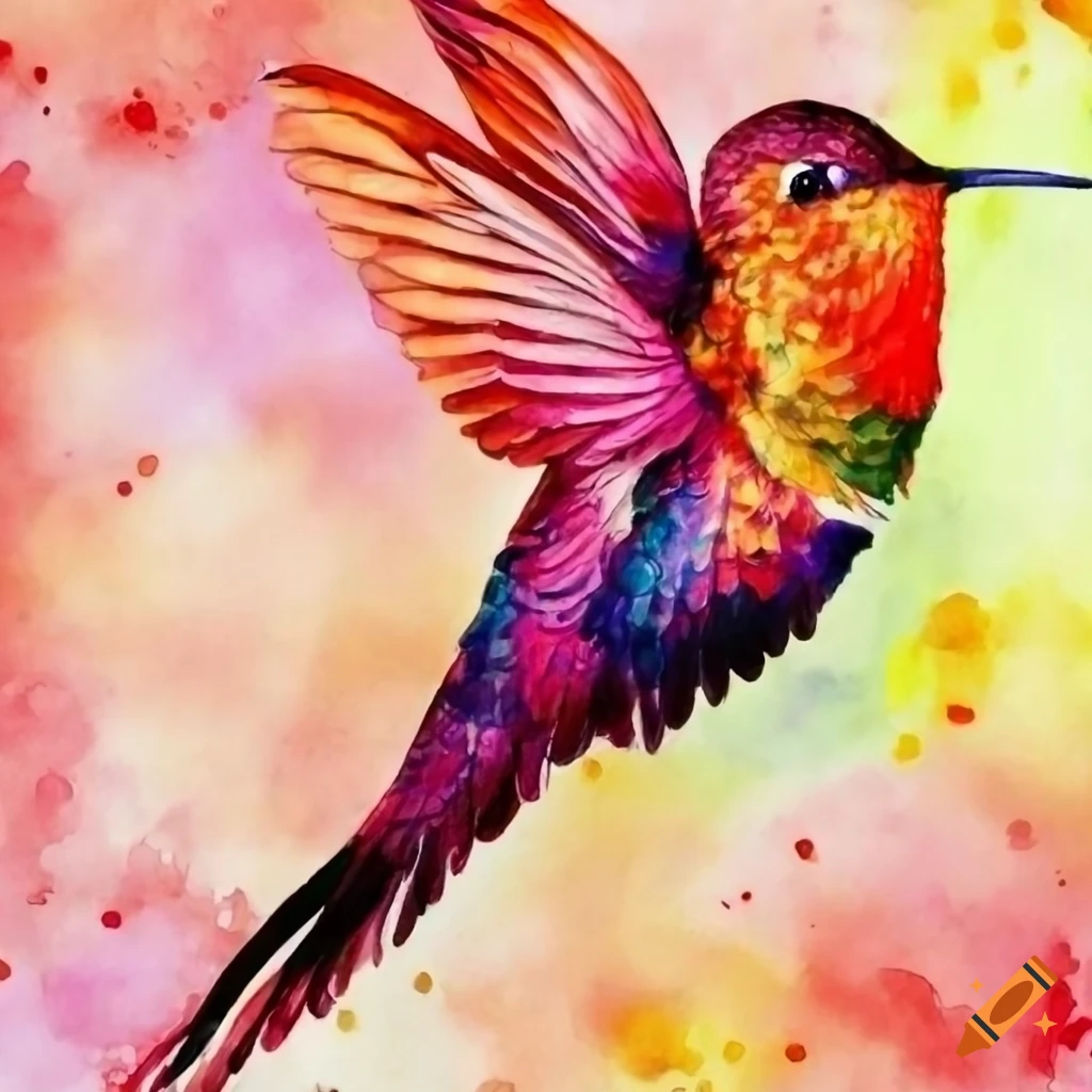 A detailed hummingbird and phoenix hybrid in watercolor style on Craiyon