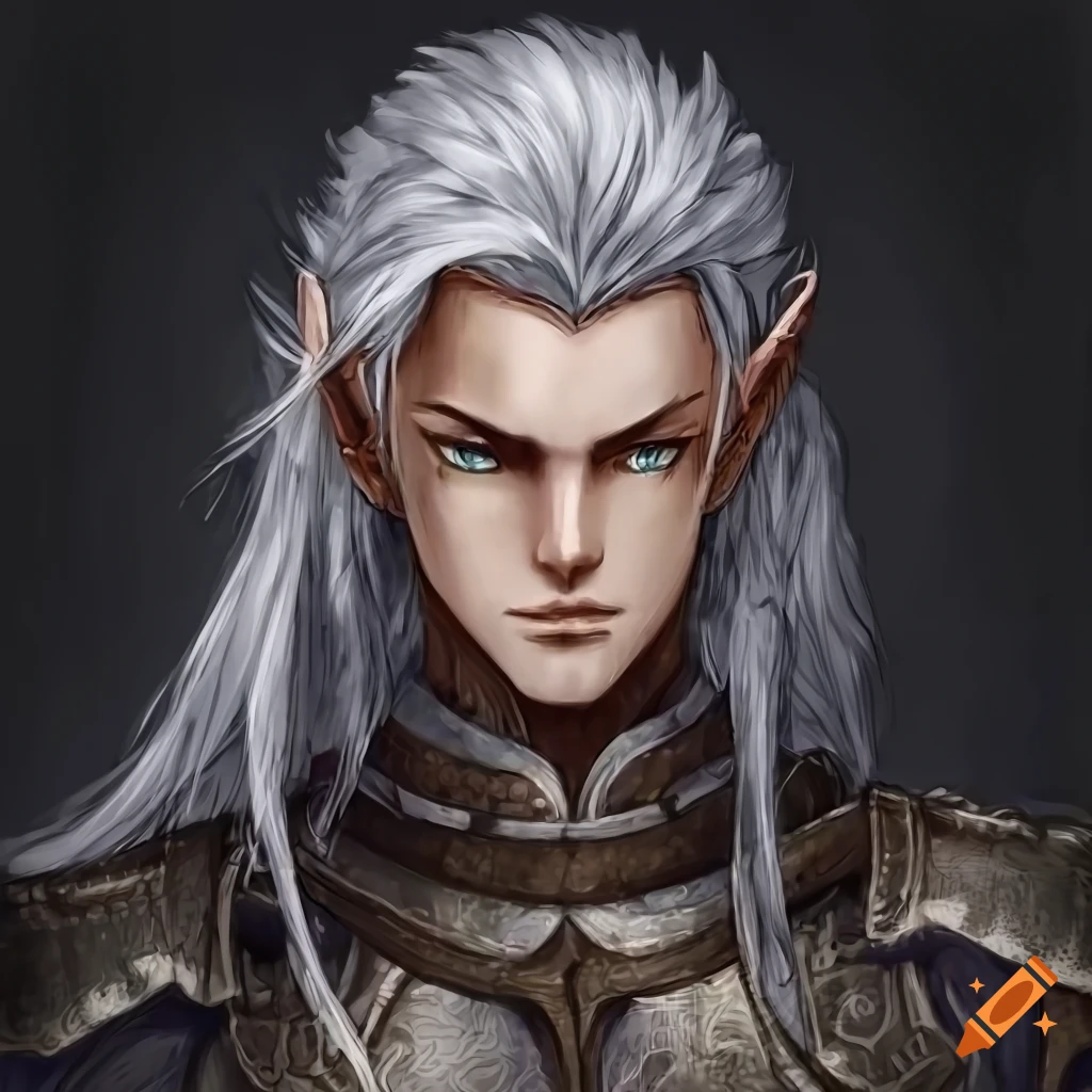 Elf Male Long Silver Hair Leather Armour Young Black Backround On Craiyon