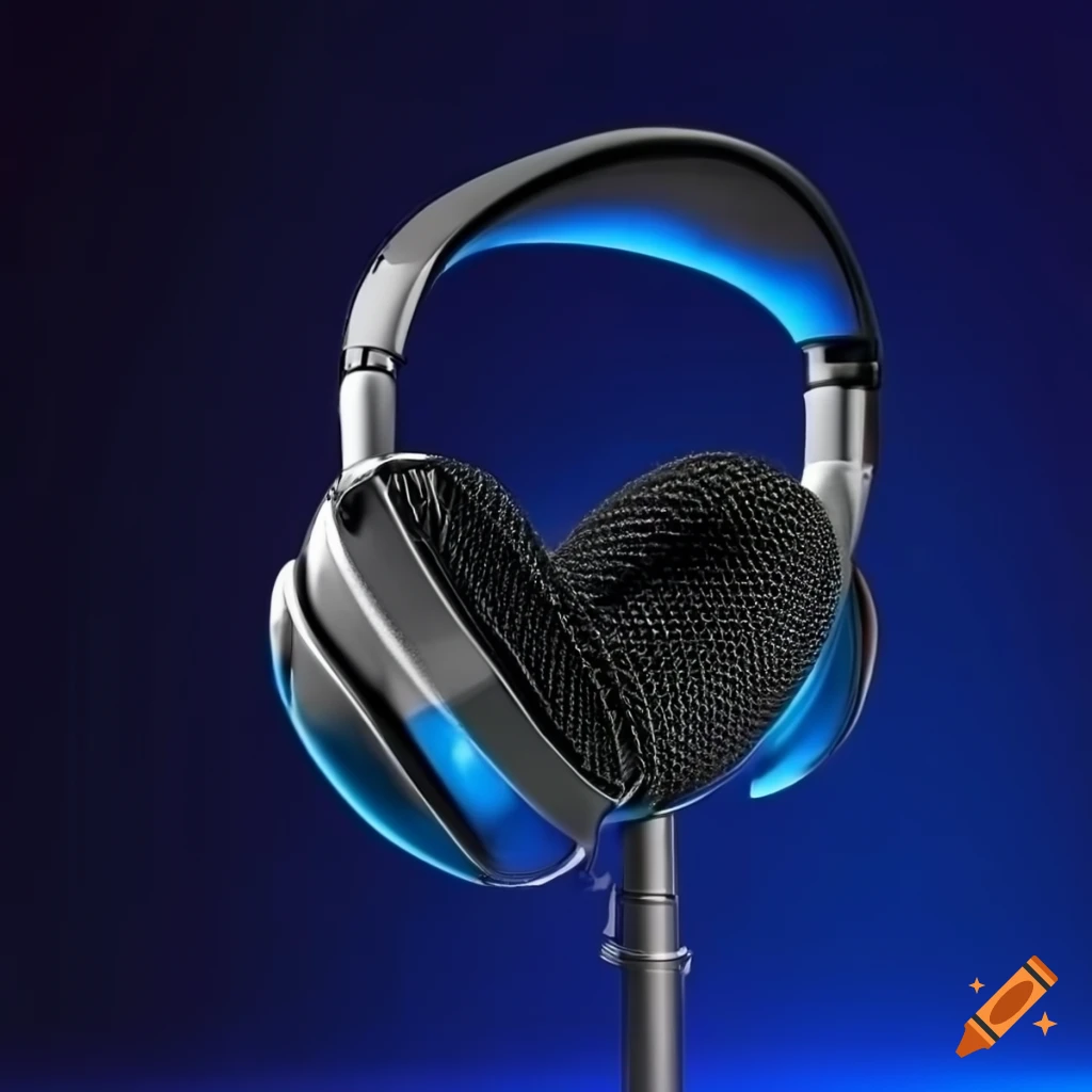 Musician's microphone and headphones on stage stand on Craiyon