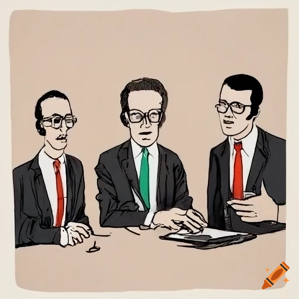 Create an image - a drawing of three people discussing something. They ...