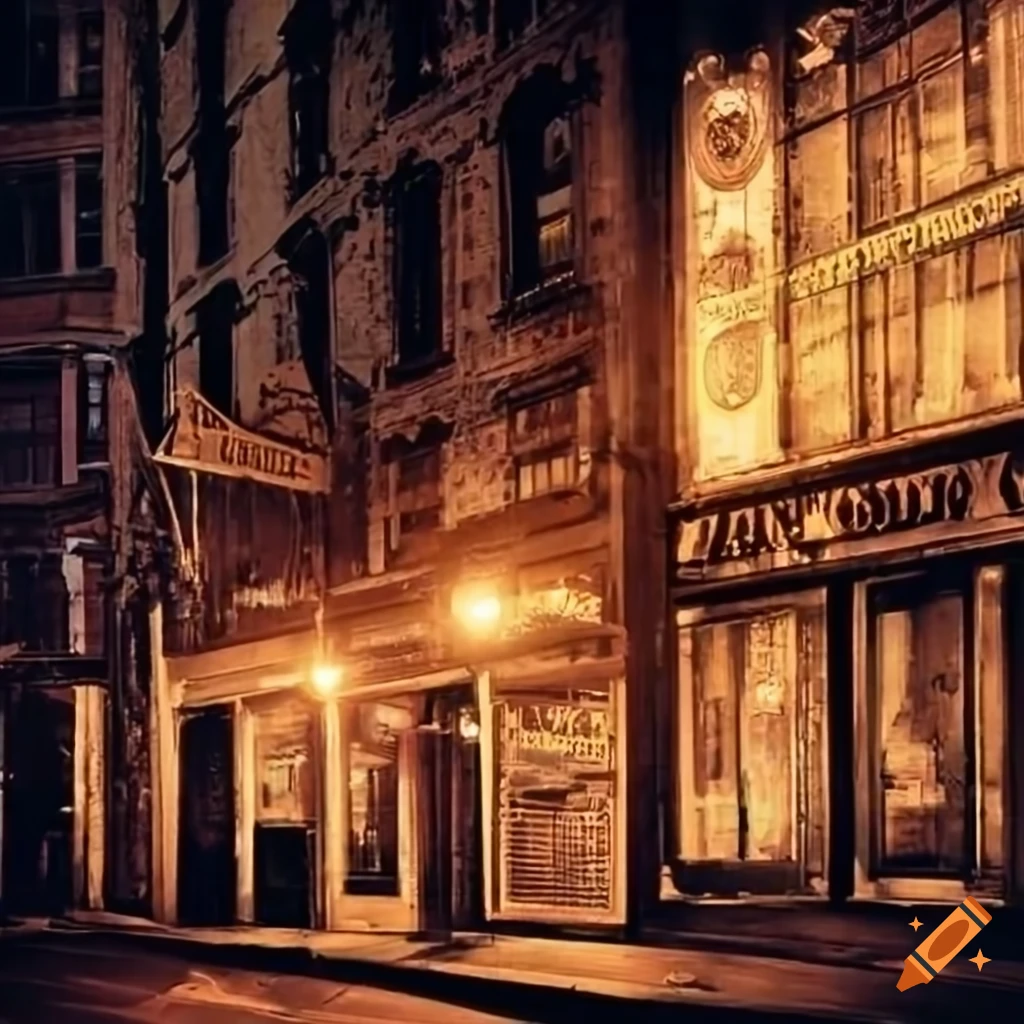1920s manhattan storefront at night