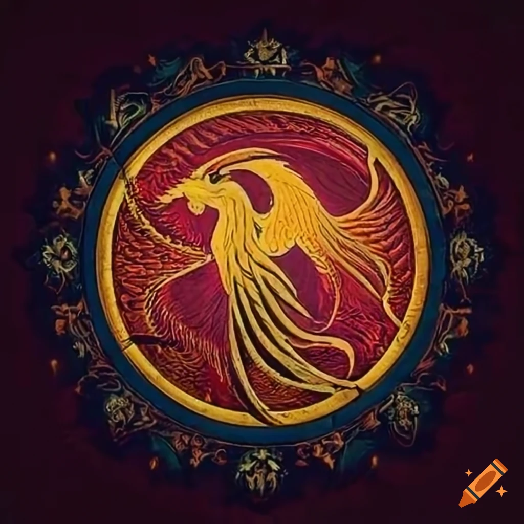 The phoenix emblem in a circular shape on the flag of an ancient ...