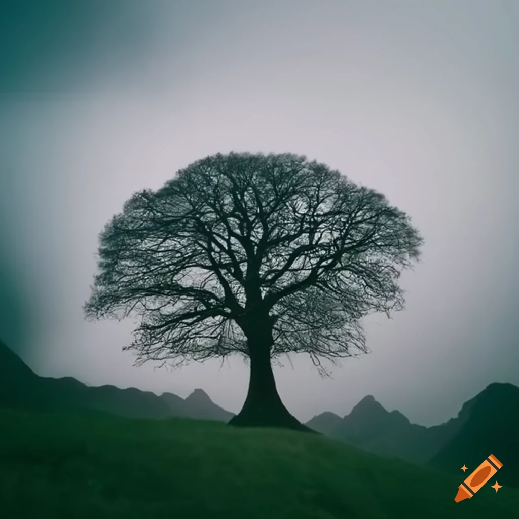 Enormous ancient trees rising high above the clouds on Craiyon