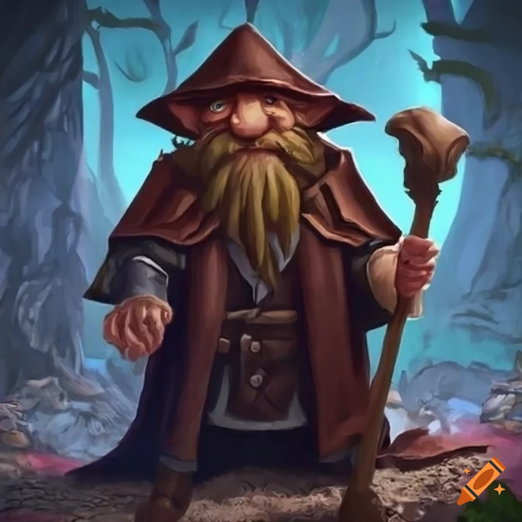 A dungeons and dragons deep gnome dressed in a wizard's cloak and hat ...