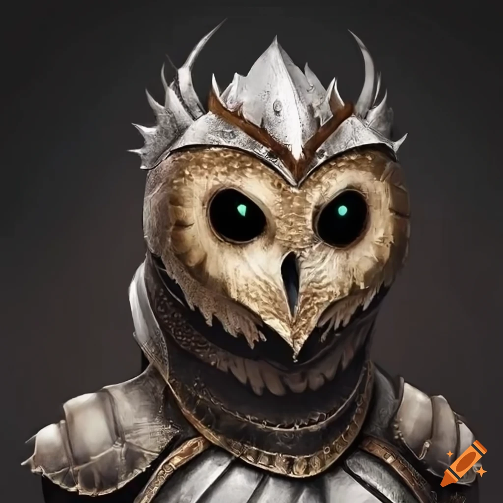 Armored Masked Owl Knight wearing enclosed helm with feathery wings ...