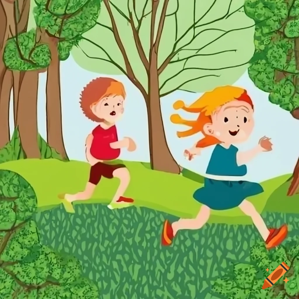 Children running in forest on Craiyon