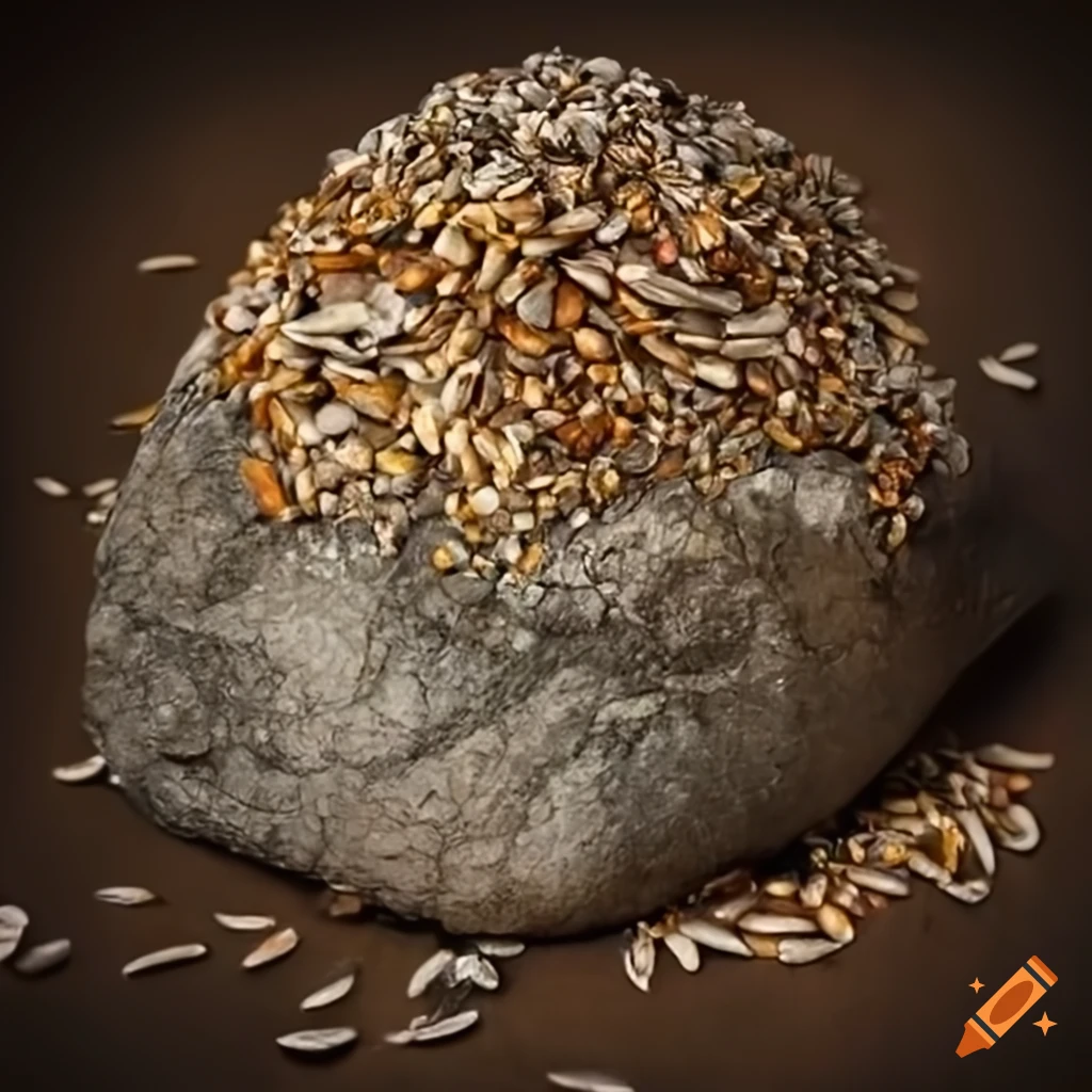 A photo realistic picture of a rock, and a pile of bird seed on Craiyon