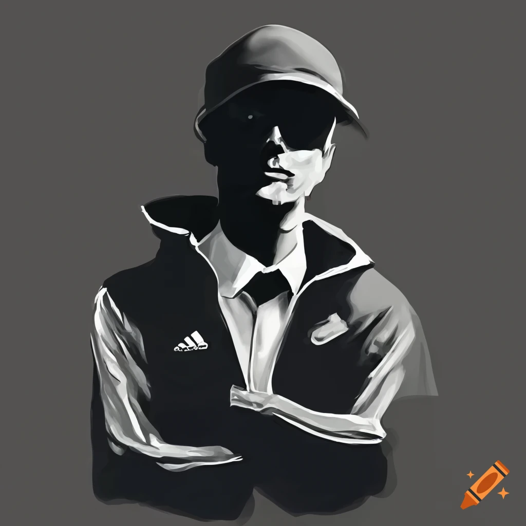 A silhouette of a soccer manager with a cap, wearing a tracksuit and a ...