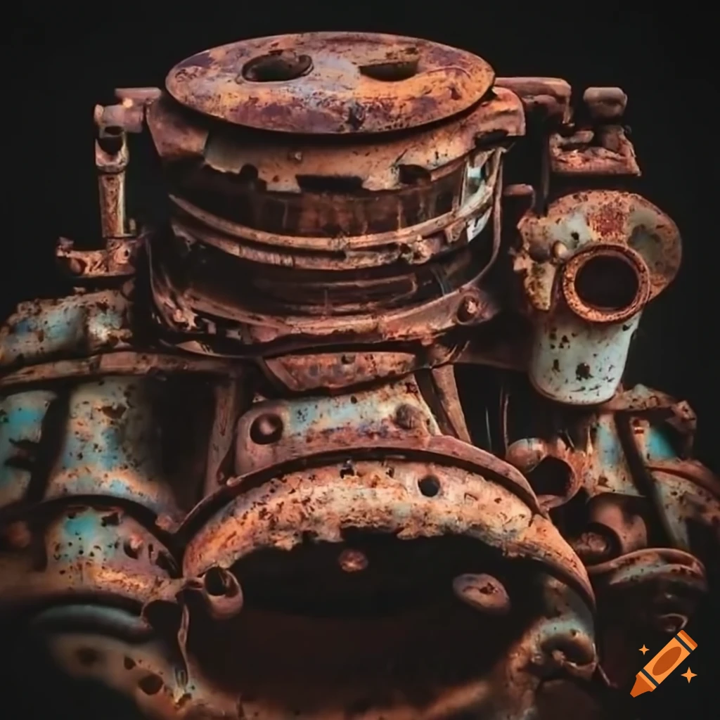 Broken rusted engine