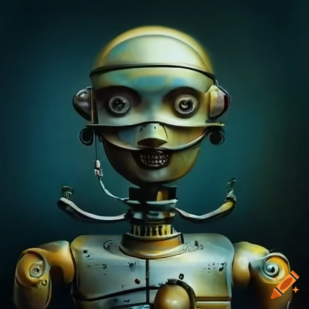 A surrealist landscape with Dali-inspired robots on Craiyon