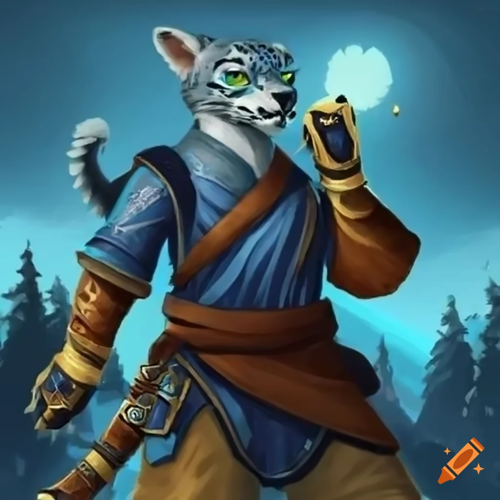 Tabaxi that looks like snow leopard dnd monk class attire on Craiyon