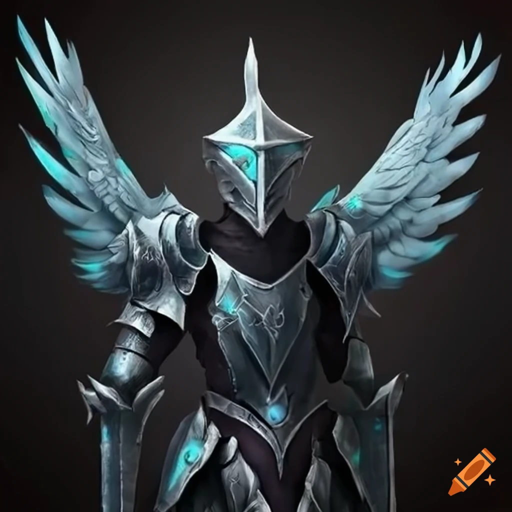 Armored shrike knight with wings unfurled on Craiyon