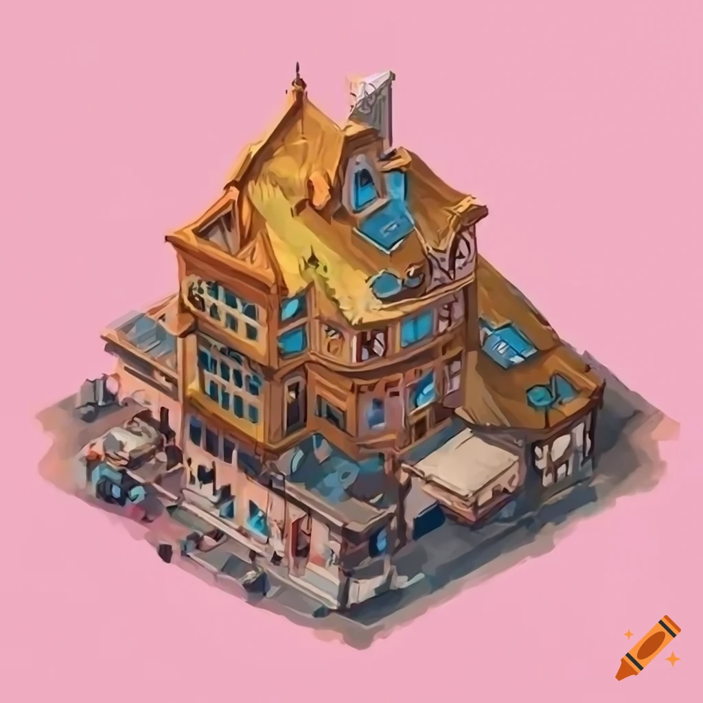 Isometric top view of a building in a city-building game in world of ...