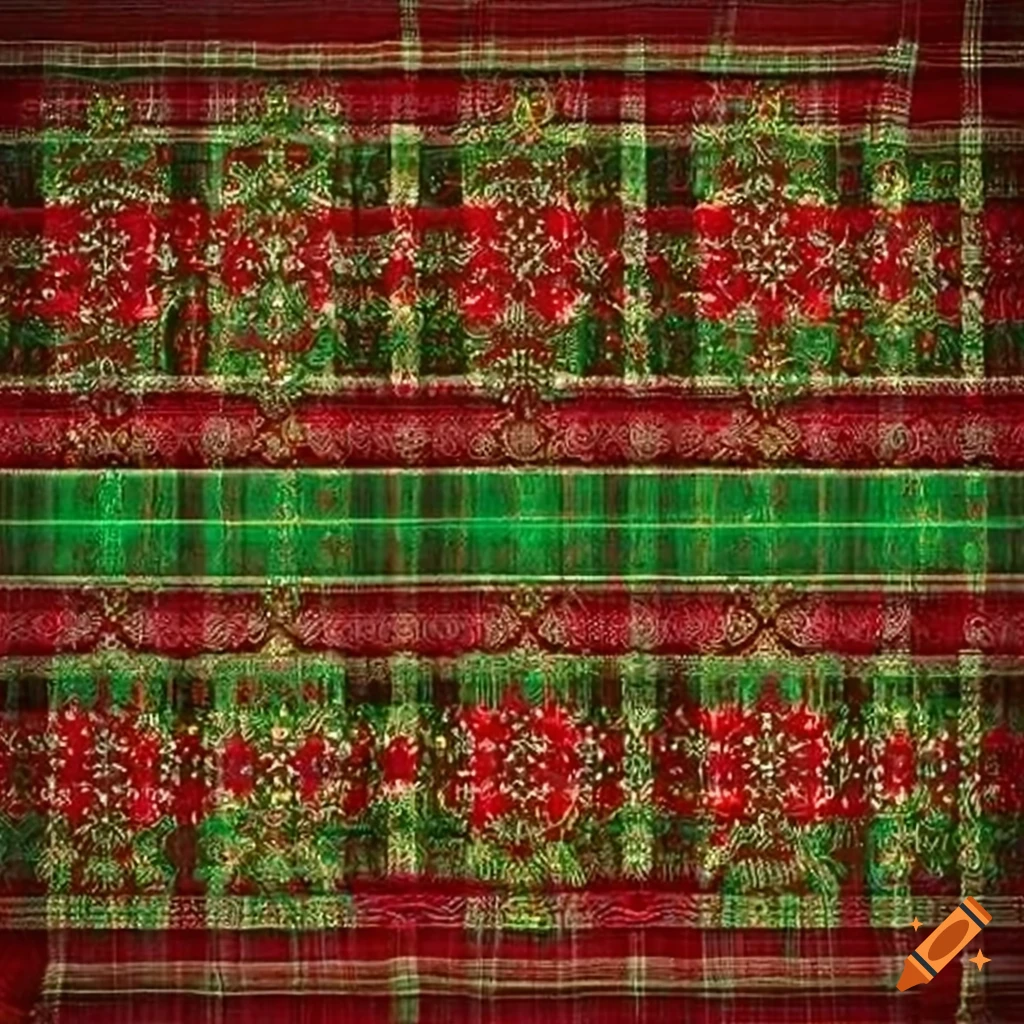 Christmas cloth with traditional red, green and gold colors