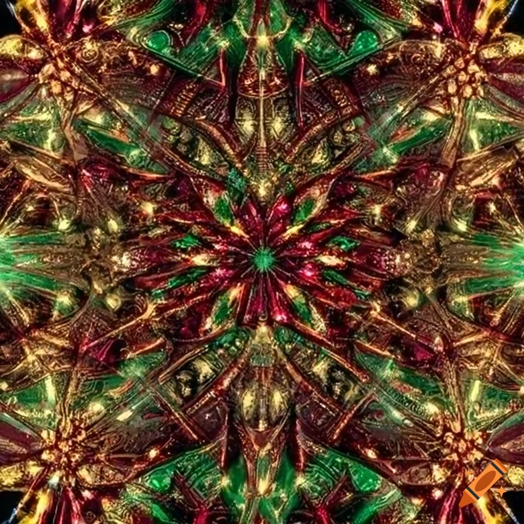 Shiny red and green and gold metallic star pattern