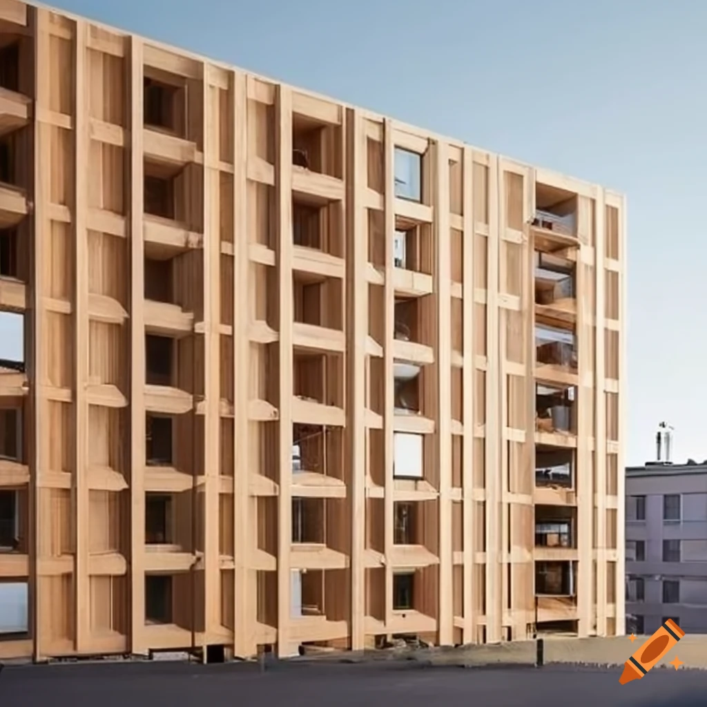 Renovation of plattenbau with wooden modular panels on Craiyon