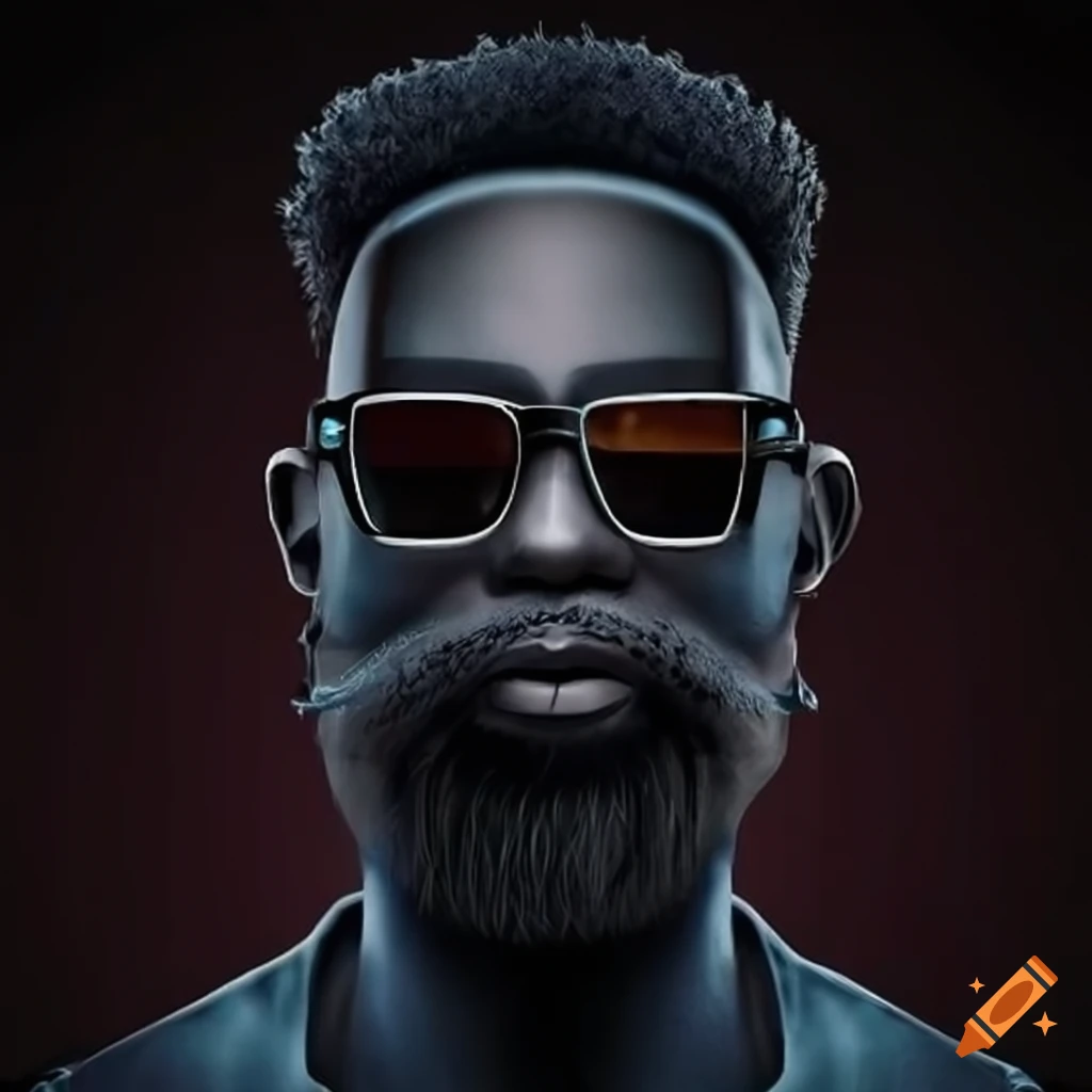 An avatar of a black gamer with glasses and a small beard on Craiyon