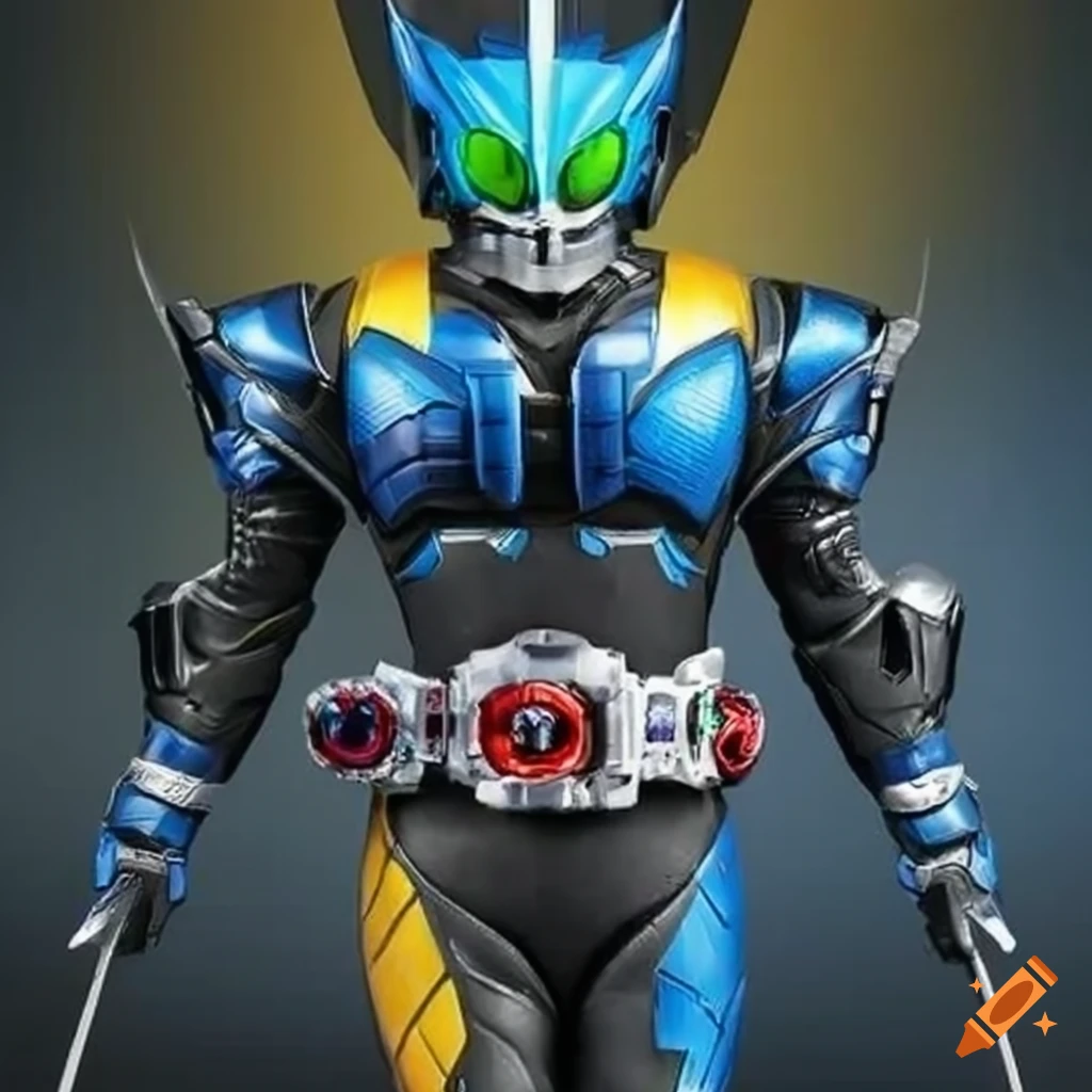 Futuristic kamen rider wolverine suit with the colour yellow blue and ...