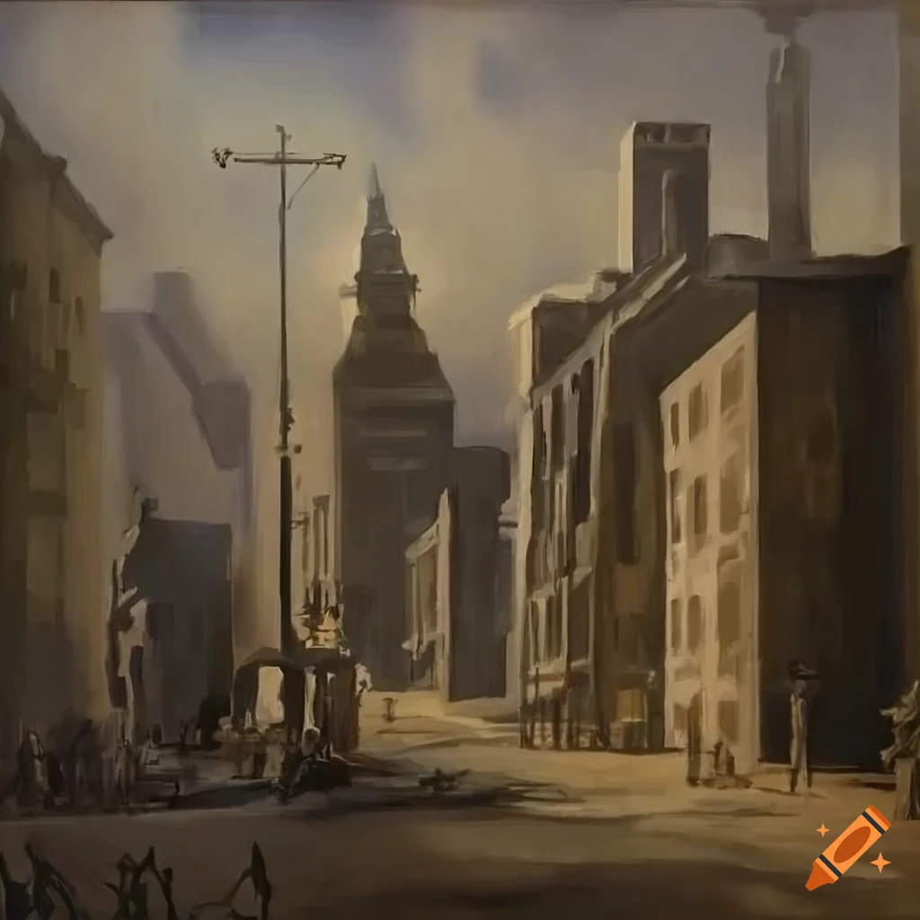 Realistic painting dence city, 1930s, great depression on Craiyon