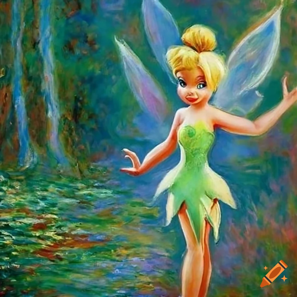 Tinkerbell in the forest by claude monet impressionist brush