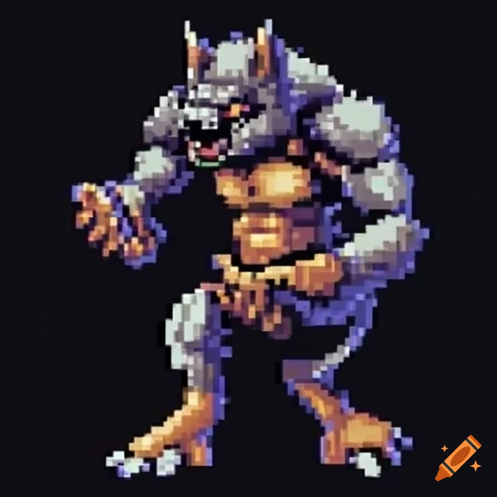 64 pixel height, werewolf battle sprite, snes final fantasy style on ...