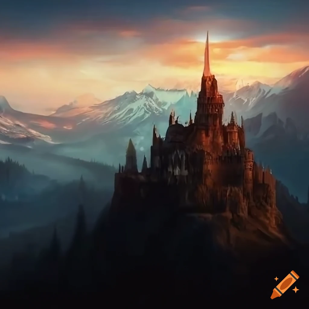 Epic scenery in the mountains with castel; ultra realistic