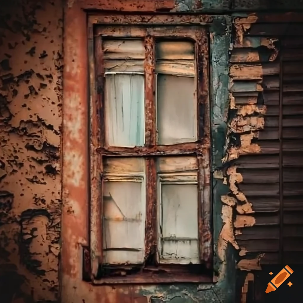 Old dilapidated rusty broken windows on Craiyon