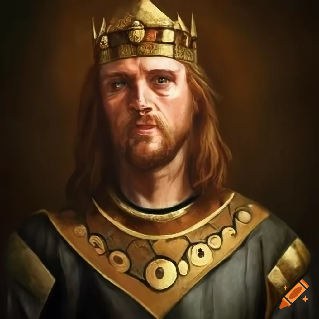 Portrait of saxon king, stulized-realistic graphic, X century, front ...